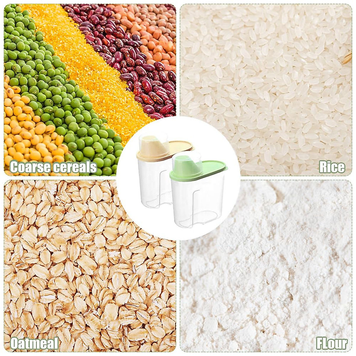 Ksheria 2 Pcs Grain Storage Jar with Measuring Cup Organiser Food Storage Organiser Dry Goods Sealed Jar Rice Bucket, Kitchen Organiser for Cereals, Flour, Rice and More, Grain Dispenser. (1.9L)