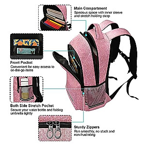 Eionryn Sparkly Pink Glitter Backpack Unicorn Galaxy Laptop Backpacks Book Bags Water Resistant Daypack Durable College Shoulder Bag Sports Travel Day Pack