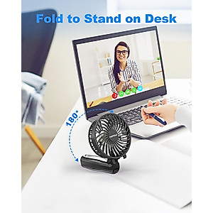 TriPole Handheld Fan Portable Mini Fan, 3 Speeds Foldable Small Personal Fan, Rechargeable USB Desk Fan, Powerful Hand Held Fan Battery Operated for Travel Outdoor Makeup Gifts, Black, 4.2” Fan Cover