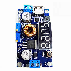 JacobsParts XL4015 5A DC-DC Buck Step Down Voltage Constant Current Converter Module Adjustable Power Regulator Board with LED Voltmeter & USB Output