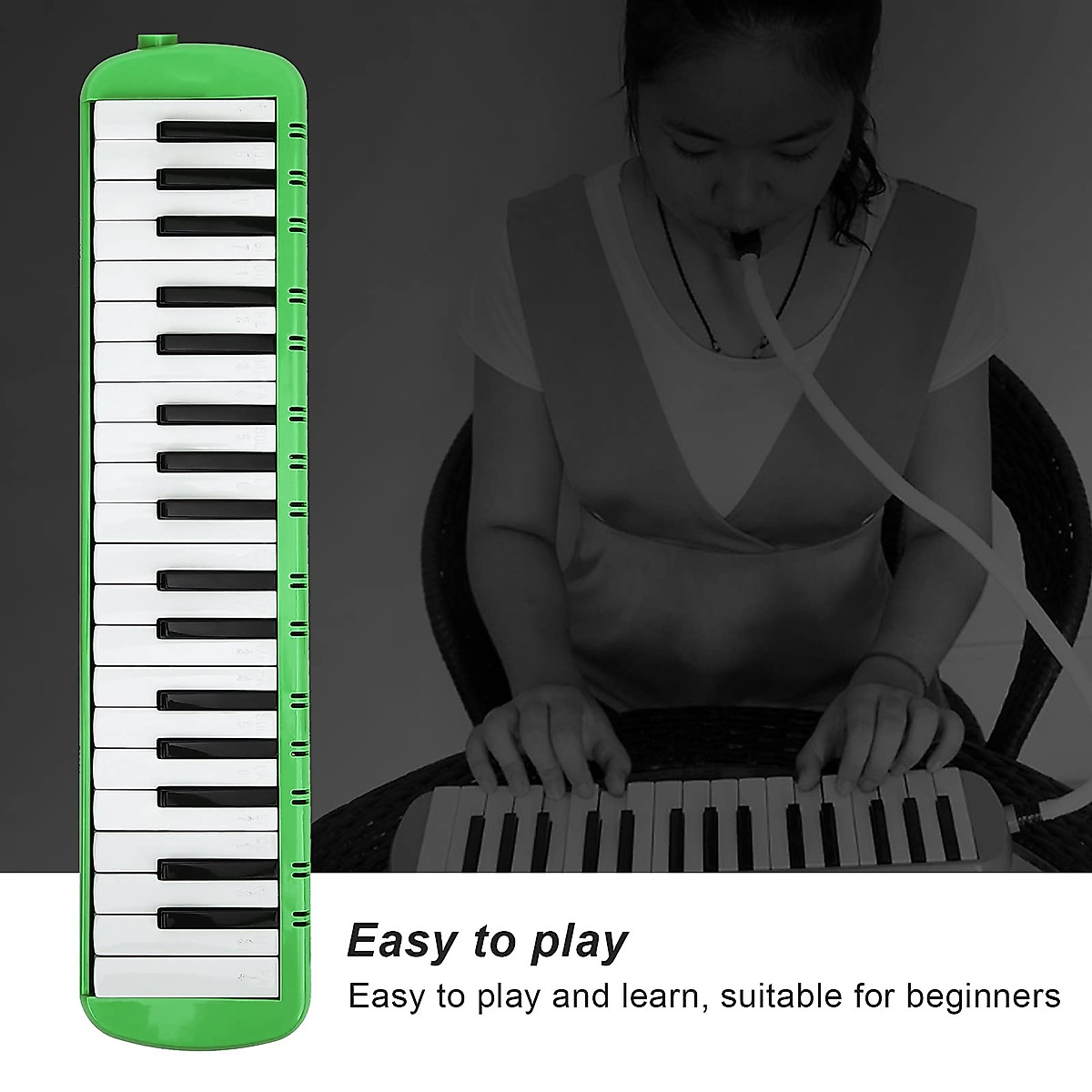 37 Keys Melodica Air Piano Keyboard Pianica Wind Musical Instrument for Beginner Professional Training(green)