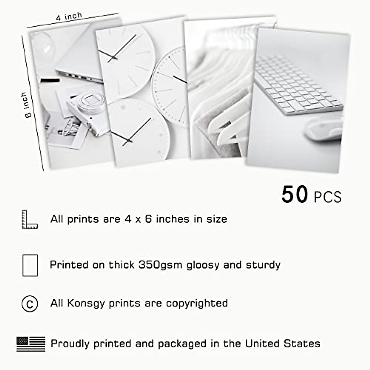 White Photo Collage Kit for Wall Aesthetic | Minimalist White and Grey Wall Posters for Teen Girl Dorm Room Decor | 50 Set 4x6 Inch