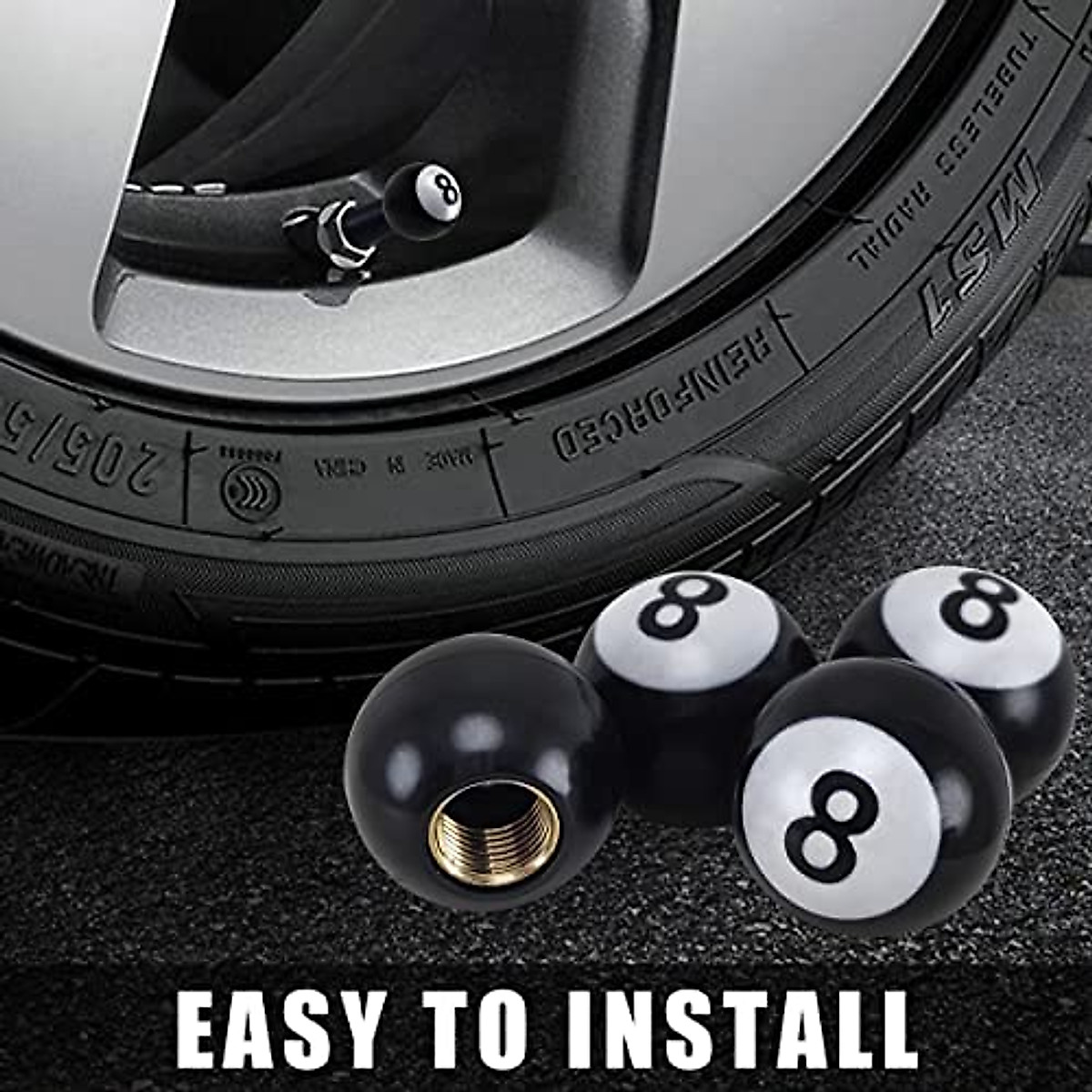 QILISEN Car Tire Valve Caps 4 Pack, Valve Stem Covers with Pool 8 Ball Design, Universal Tire Caps Suitable for Cars, Trucks, SUVs