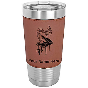 LaserGram 20oz Vacuum Insulated Tumbler Mug, Grand Piano, Personalized Engraving Included (Faux Leather, Dark Brown)