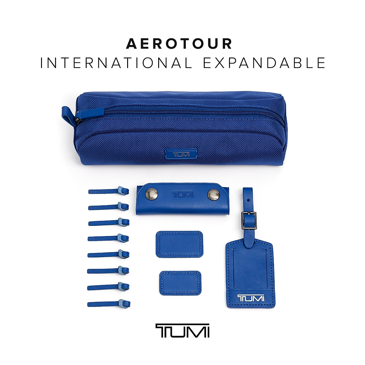 TUMI - Accents Kit - Includes 2 Leather Monogram Patches, 1 Leather Luggage Handle Wrap, 1 Luggage Tag & 8 Leather Zipper Pulls - Atlantic