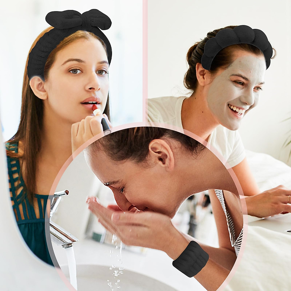 ATROCH Spa Headbands for Women & Wristband Set，Skincare Headbands for Washing Face，Face Wash Headband for Women，Makeup Headband，Cute Hair Band for Girls，Headband for Skin Care 4 Pcs
