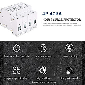 4P 40KA House Protector,220V Protective Device,Din Rail Low‑voltage Arrester,Fire Proof,High Conductivity,Quick Response,for Protect Electric System,On-Loading Electrical