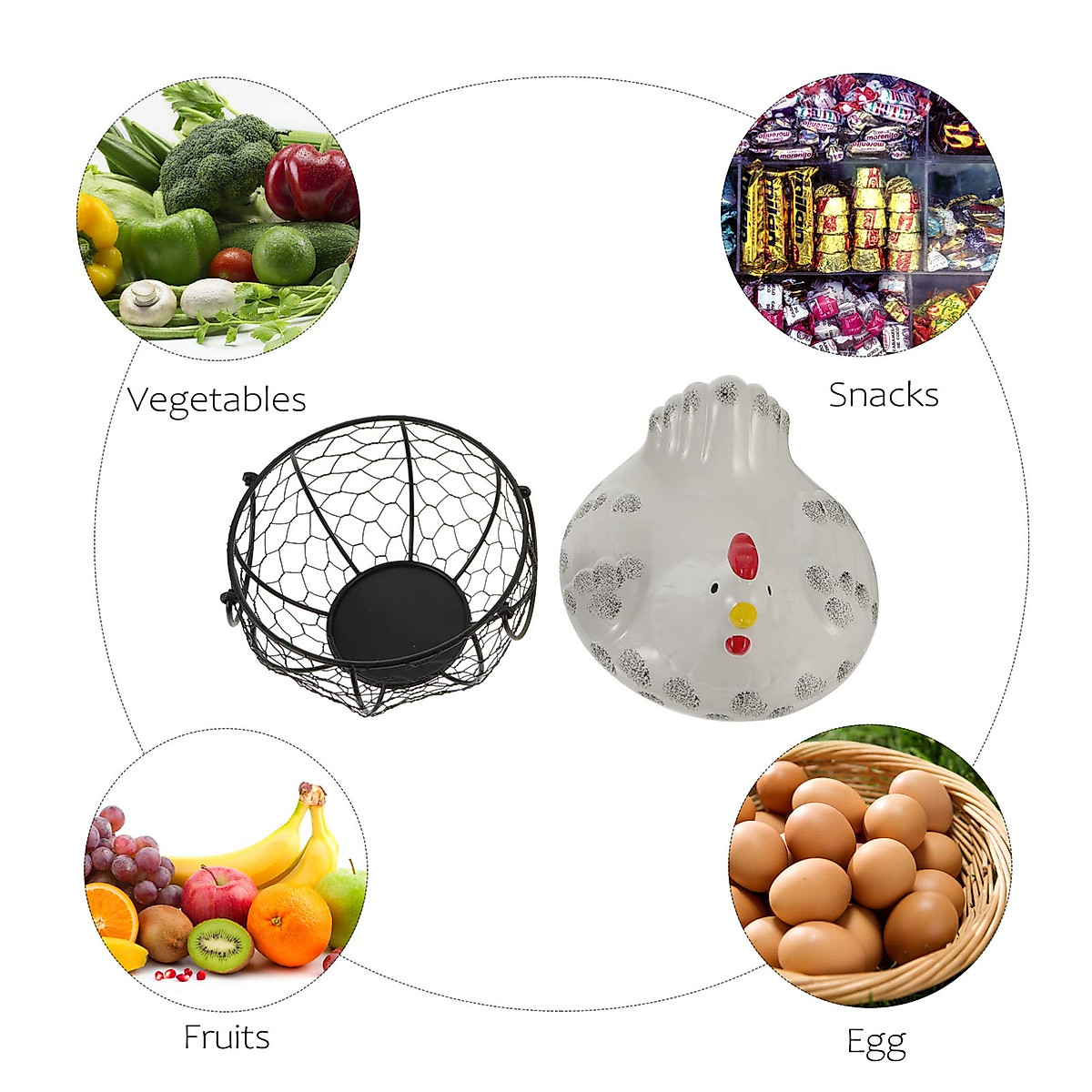 Luxshiny 1pc Egg Basket Eggs Decor Egg Holder for Fridge Home Old Fashioned Tinsel Food Storage Basket Snack Basket Chicken Egg Holder Iron Egg Holder Cover Ceramic Desk Round