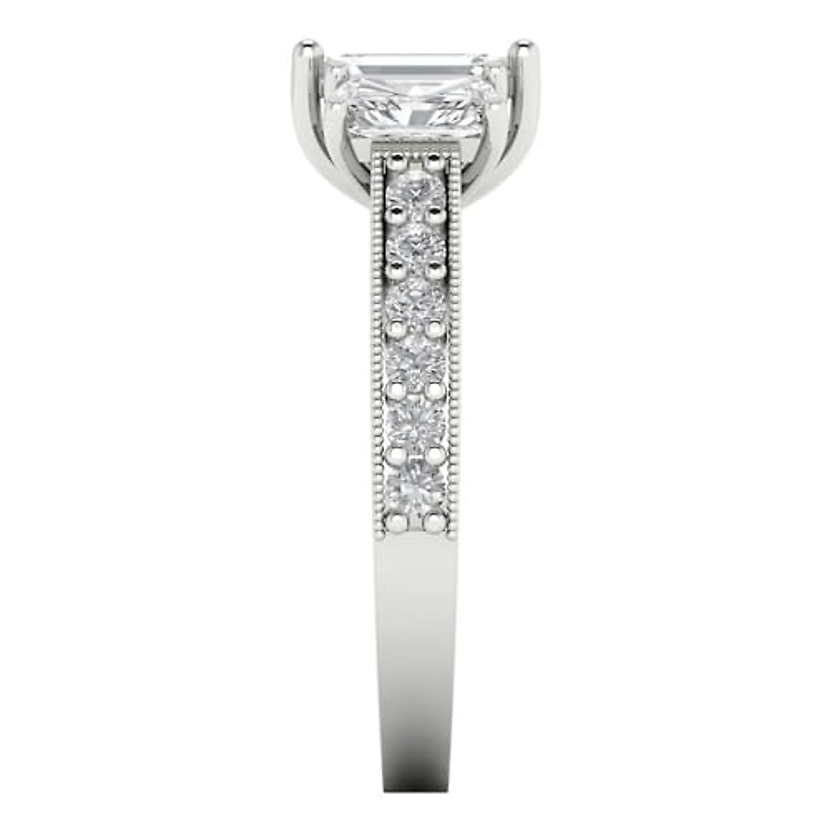 Clara Pucci 1.76ct Emerald Cut Solitaire 3 stone Moissanite Proposal Designer Wedding Bridal art deco Anniversary Ring 14k White Gold