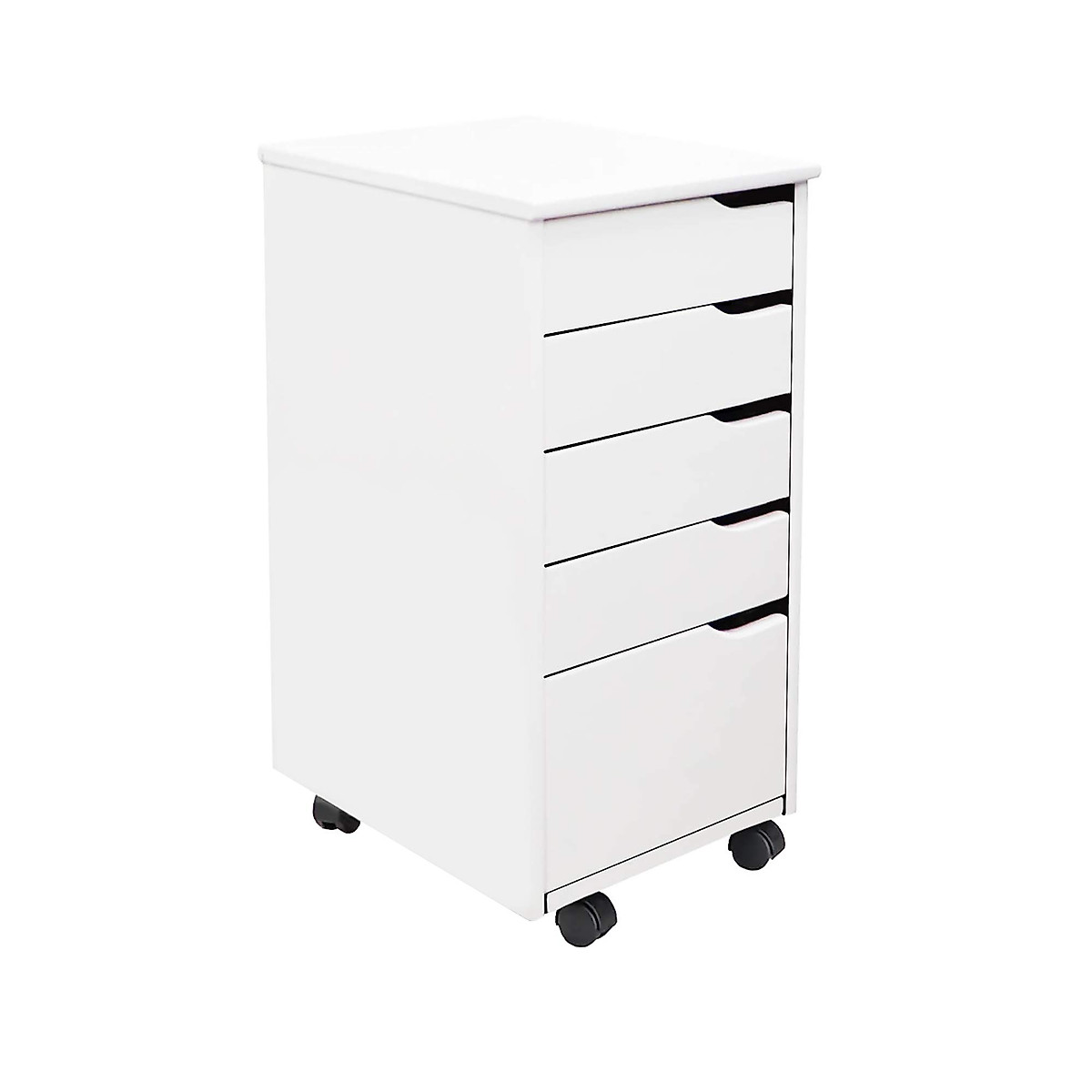 Adeptus Original Roll Cart Connect Solid Wood, 4+1 Drawer Narrow Drawers Roll Carts, White