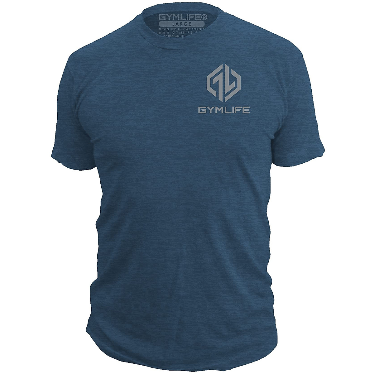 GYM LIFE Men's Power Up Icon Athletic Performance Short Sleeve Workout T-Shirt, Navy Blue (Large)