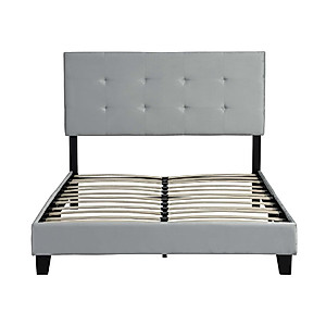 FTOPBTB Queen Size Velvet Upholstered Platform Bed Frame with Pull Point Tufted Headboard, Strong Wood Slat Support, Mattress Foundation, No Box Spring Needed, Under Bed Storage (Queen)