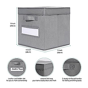 Collapsible Storage Containers Cubes 3pcs Fabric Cube Storage Bins with Lids for Organizing Shelves Home Bedroom Closet Office,Storage Boxes Baskets Organizer with Label & Pen,Large (Beige)