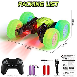 28°C RC Cars Stunt Cars, Remote Control Car for Boys Girls, Drift High Speed RC Cars, 360° Flips Double-Side RC Monster Truck with Headlight Wheel Light, Toys Gift for Kids on Christmas (Green)