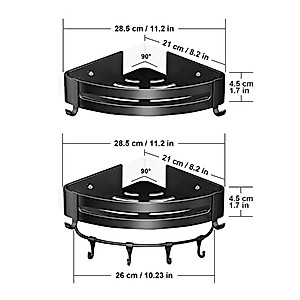 Gssimeal Shower Shelves 2 Pack Bathroom Adhesive Corner Shower Caddy with 4 Hooks No Drilling Aluminum Rustproof Shower Organizer for Bath Kitchen, Black