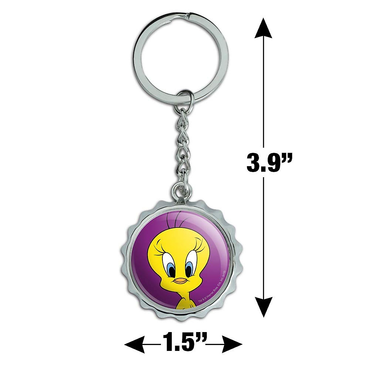Looney Tunes Tweety Bird Chrome Plated Metal Pop Cap Bottle Opener Keychain Key Ring