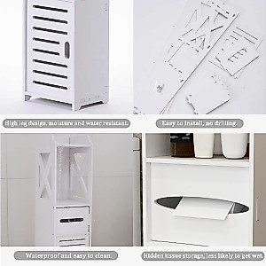 RUILOGOD Small Bathroom Storage Cabinet Doors and Shelves Narrow Bathroom Cabinet Slim Bathroom Organizer Cabinet Corner Shelf Toilet Paper Holder Stand Corner and Small Space (Widened) YSBG-01 White