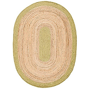 SAFAVIEH Braided Collection 4' x 6' Oval Green / Natural BRD910Y Handmade Country Cottage Reversible Jute Area Rug
