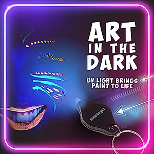 UV Face & Body Paint Set - Blue Squid, 8 Liquid UV Body Paints (8 Large 0.68 fl oz) +FREE BONUS Mini Ultraviolet Flashlight - Glow in The Dark Neon Face & Body Paint - Black Light Reactive Neon Paints