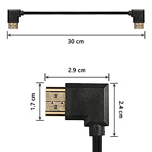 SinLoon Gold Plated High Speed 90 Angle Right HDMI Male to Left HDMI Male Adapter Cable Supports Ethernet, 3D and Audio Return (0.3M R-L)