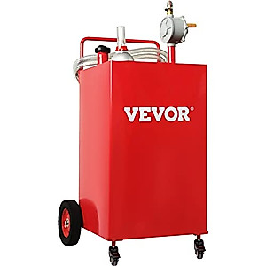 VEVOR 30 Gallon Fuel Caddy, Gas Storage Tank & 4 Wheels, with Manuel Transfer Pump, Gasoline Diesel Fuel Container for Cars, Lawn Mowers, ATVs, Boats, More, Red