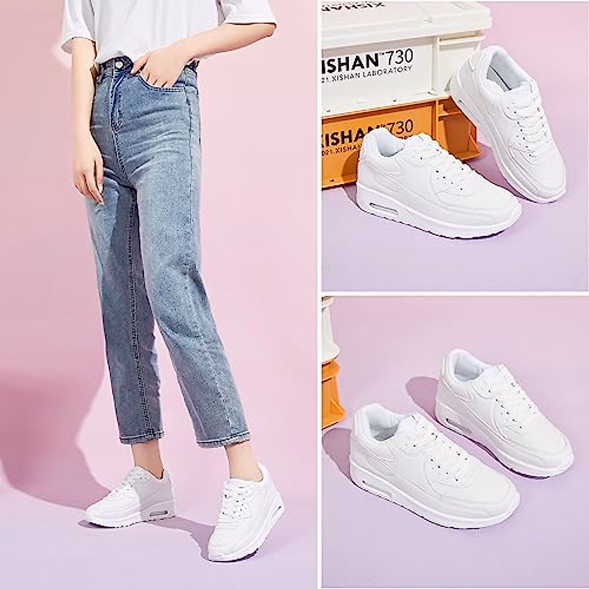 Iarus Women’s Walking Shoes White Running Sneakers Comfortable Fashion Tennis Shoes for Womens（white08）