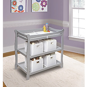 Badger Basket Sleigh Style Baby Changing Table with Pad, Nursery Furniture with Storage - Gray