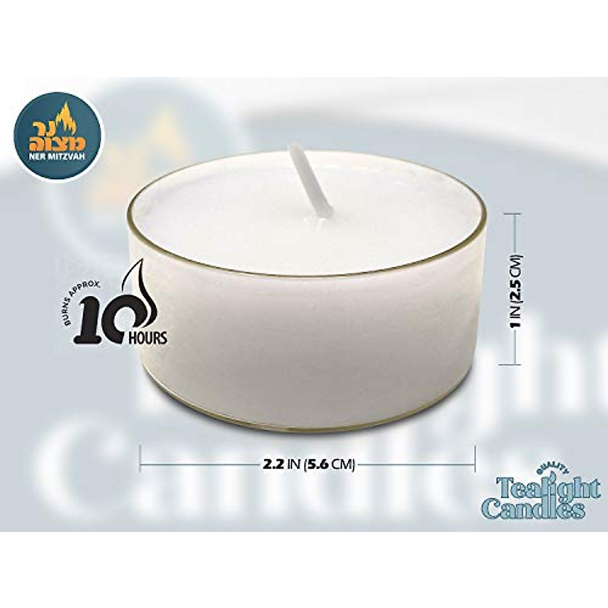 Ner Mitzvah Tea Light Candles - 16 Pack - White Unscented Tealight Candles - Long Burning - 10 Hours