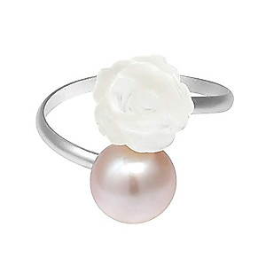 AeraVida Charming White Rose Wrap Cultured Freshwater Pink Pearl .925 Sterling Silver Ring | Cute Wedding Rings For Women | Gift for Daughter | Sterling Silver Rings (8)