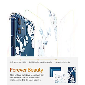 GVIEWIN for iPhone 12 Case and iPhone 12 Pro Case, Clear Floral Flexible Soft TPU Shockproof Women Girls Flower Pattern Phone Case, 6.1" 2020(Hibiscus)