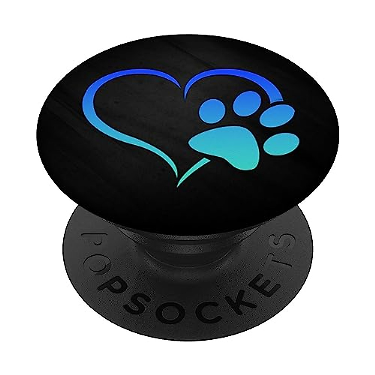 Turquoise Teal Blue color Dog Paw Print Heart On a Black PopSockets Swappable PopGrip