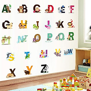 Finduat Alphabet Wall Stickers Decals, Removable Animal ABC Vinyl Wall Stickers for Home Room Kids Nursery Bedroom Living Room