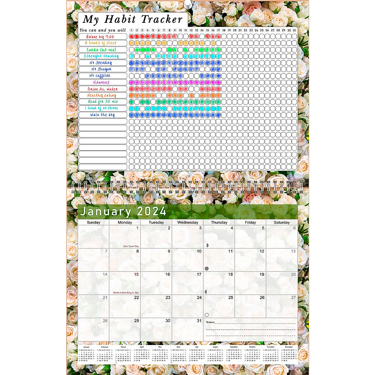 2024 Monthly Desktop/Wall Calendar/Planner - Habit Tracker - Daily, Weekly & Monthly Goal Motivational Habit Tracking Journal Inspirational - (Edition #023)