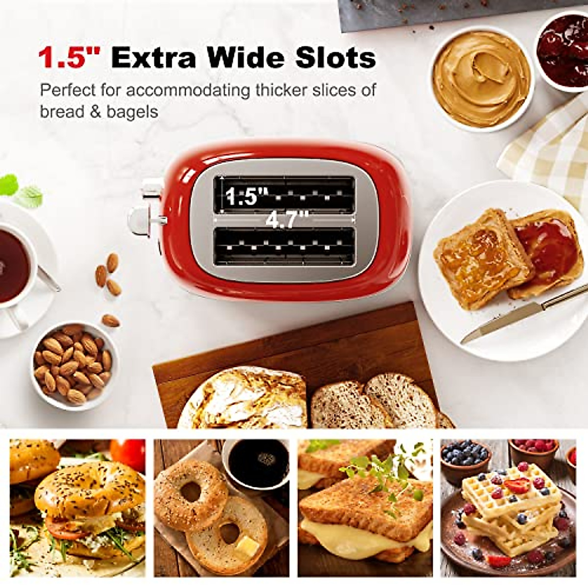 Galanz GLCMKZ09RDR09 Retro Countertop Microwave Oven with Auto Cook & Reheat, Quick Start Functions, Easy Clean with Glass Turntable, Pull Handle, 0.9 cu ft, Red & 2 Slice Retro Toaster, Retro Red