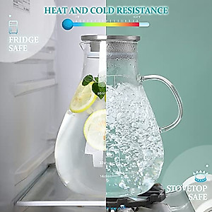 Glass Pitcher with Lid 1 Gallon Pitcher, 105.6oz Glass Water Pitcher with Precise Scale Line, The First Upgraded & Thicked Tea Pitcher 1 Gallon for Fridge, HOUSALE Easy to Clean Heat & Cold Resistant