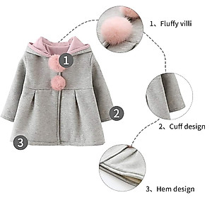 CoKate Infant Baby Girl Fall Winter Hooded Coat Sweet Rabbit Jackets Outerwear (Grey, 12-18 Months)