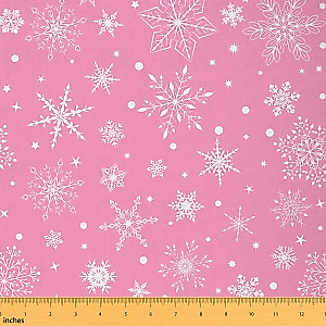 Snowflakes Print Fabric by The Yard Christmas Theme Winter Symbol Stars Fabric for Kids Boys Girls Dots Stripes Geometric Arts Crafts and Sewing Fabric for Quilting Sewing DIY Gift,2 Yards,Pink
