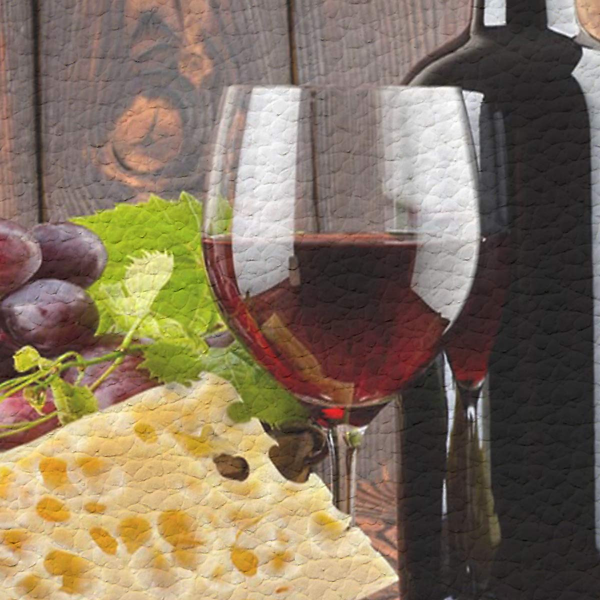 Kitchen Rug Set 2 Piece, Wine Kitchen Floor Mats Waterproof & Non-Slip PVC Leather Anti Fatigue Comfort Standing Mat Washable Kitchen Rugs Runner, Red Wine Grape Cheese Brown Vintage Wood Grain