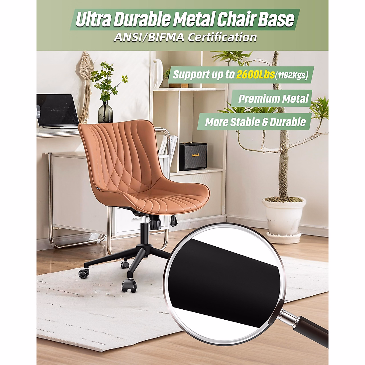 24" Office Chair Base Replacement with Wheels (Set of 5), 2400LBs Heavy Duty Metal Desk Chair Base, Smooth & Quiet Rolling Casters, Safe for Hardwood Floors & Carpet