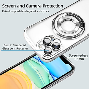 Tcaraersing Magnetic Invisible Stand Case for iPhone 13 Pro Max, Compatible with MagSafe, Built-in Camera Lens Protector, Luxury Plating Clear Shockproof Slim Thin Cover iPhone 13 Pro Max 6.7''-Silver