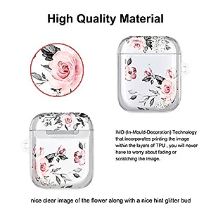 RXKEJI Compatible AirPods Case Cover, Rose Flower Clear Case Cute Protective Soft Shockproof Cover with Keychain for Women Girls Compatible with AirPods 2 & 1 Wireless Charging Case - Pink