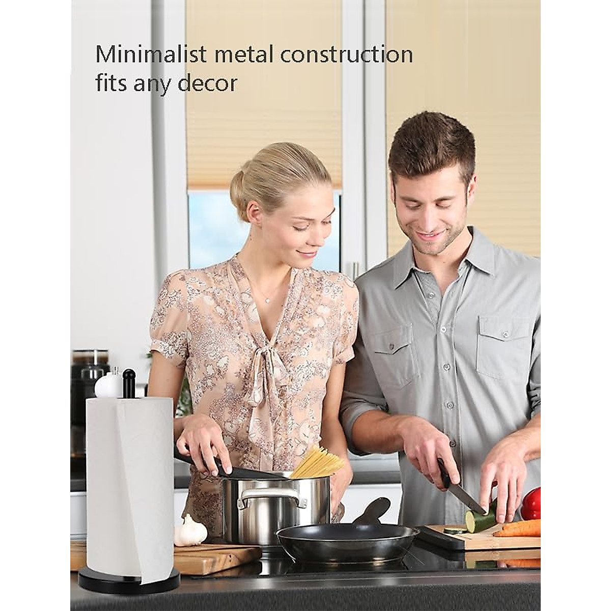 WORHE Paper Towel Holder Metal Countertop,Matte Black Paper Towel Holder 1 Pack Heavy Duty Base Stand Roll Dispenser for Stand Dining Table Bathroom Home Decor (YGC018)