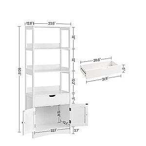 VASAGLE Bathroom Storage Cabinet, Freestanding Linen Tower, Tall Bookcase with 3 Open Shelves, 1 Large Drawer, 12.8 x 23.6 x 60.6 Inches, for Entryway, Kitchen, Study, White UBBC67WT