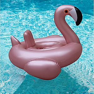 GGDH+ Baby Cute Inflatable Swimming Ring+ Carrying Safety Base, PVC, Suitable for 0-4 Years Old Baby+ Can be Used for Summer Vacations, Pool Parties, Seaside Beaches, etc,Rose Gold Flamingo