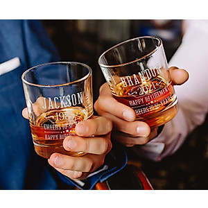 TEEAMORE Personalized Rocks Old Fashioned Initial Whiskey Glass Add Your Name Text Year Cocktail Glasses Gift 10.25oz