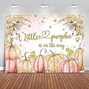 Mocsicka Pumpkin Baby Shower Backdrop for Girls Gold Pink Boho Flowers Pumpkin Photo Background Little Pumpkin is on The Way Baby Shower Party Decorations Photo Booth Studio (6x4ft)