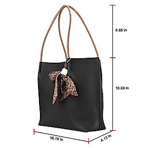 Marengo Genuine Leather Tote Bag for Woman Shoulder Bag Satchel Handbag Purchse Set Black