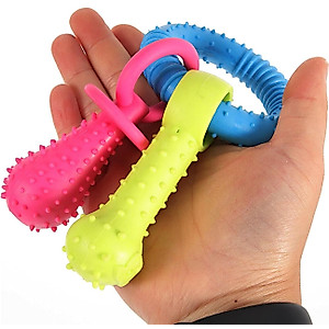 Mintique Pet Chew Dummy & Bone with Ring Toy Colourful Soft Rubber Puppy Teeth Cleaning Healthy Gums Dummy Fetch Toy for Dog and Cats 1Pcs