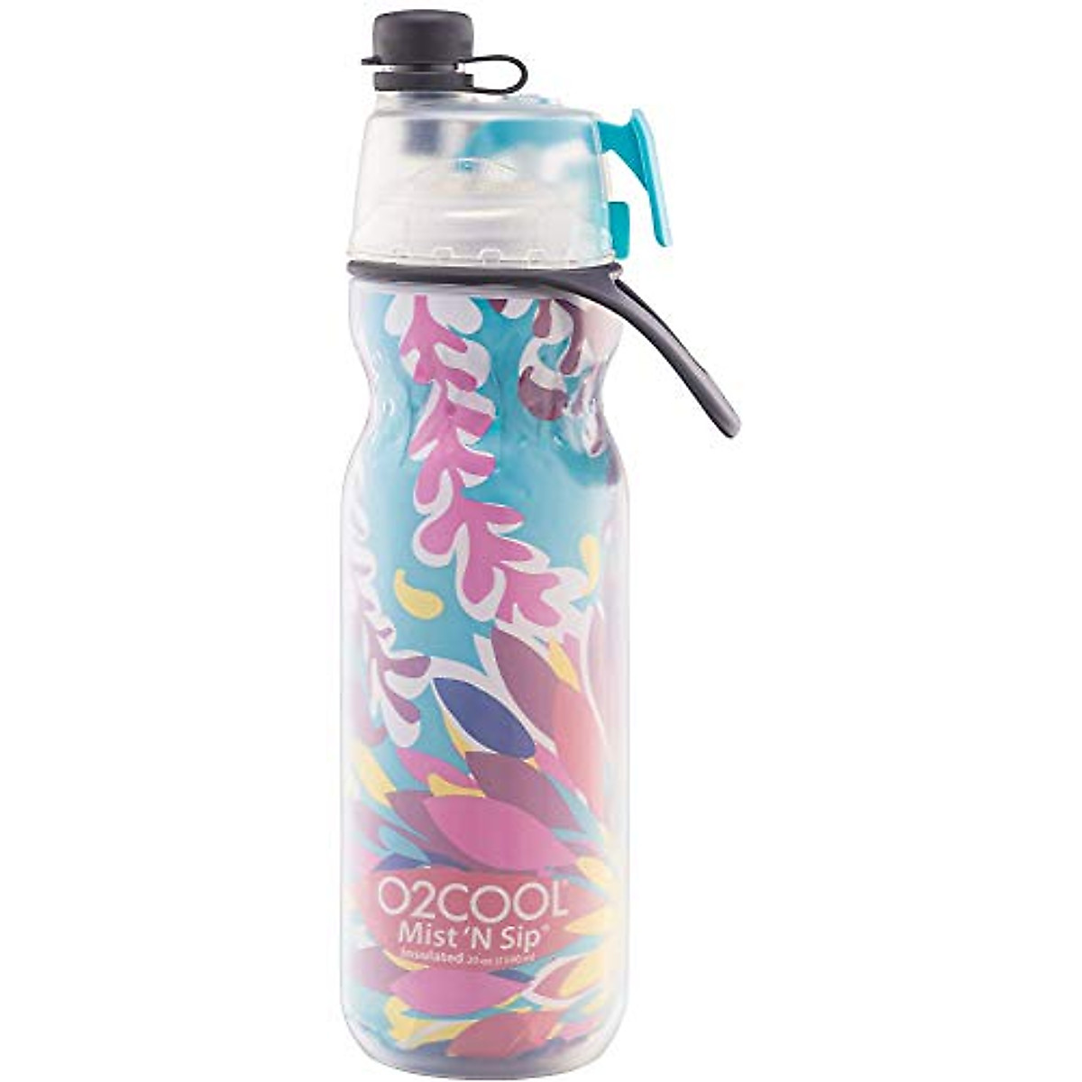 O2COOL Mist 'N Sip Misting Water Bottle 2-in-1 Mist And Sip Function With No Leak Pull Top Spout Sports Water Bottle Reusable Water Bottle - 20 oz (Tropical)