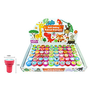 TINYMILLS 60 Pcs Animals Assorted Stampers for Kids with 60 Different Designs Party Favor Goodie Bag Prizes Classroom Rewards Pinata Filler Arts and Crafts for Kids